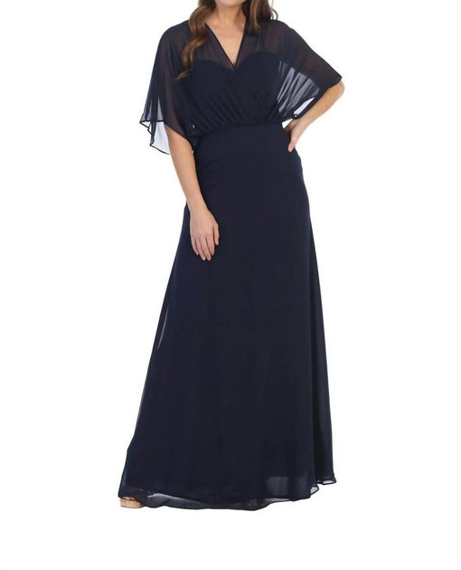 Eva Mia Chiffon Draped Sleeve Formal Evening Dress In Navy | ShopSimon