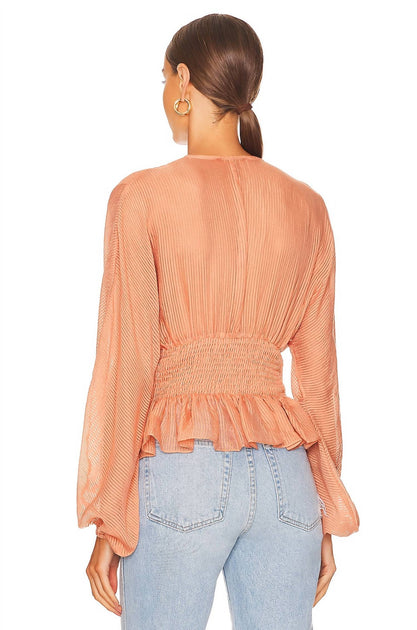 MINKPINK Tahlia Shirred Blouse In Terracotta | ShopSimon