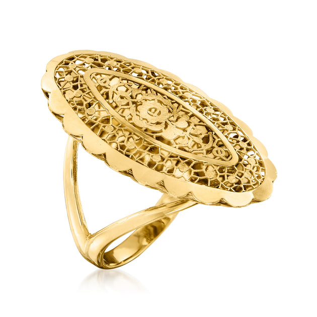 Ross-Simons Italian 18kt Yellow Gold Floral Openwork Oval Ring | ShopSimon