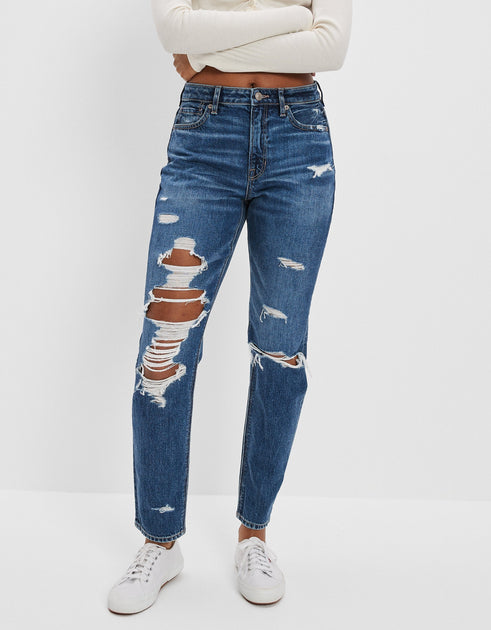 American Eagle Strigid Ripped Mom Jean