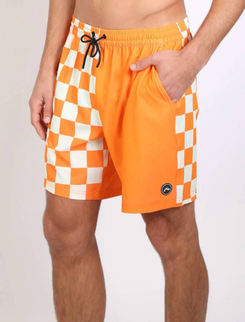 Rusty Checkmate Elastic Walkshort In Orange | ShopSimon