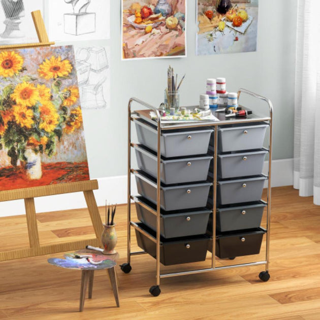 Hivvago 10-Drawer Rolling Storage Cart-Gray | ShopSimon