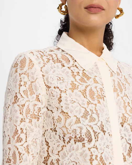 L'Agence Miai Lace Button Down Blouse In Vintage White | ShopSimon