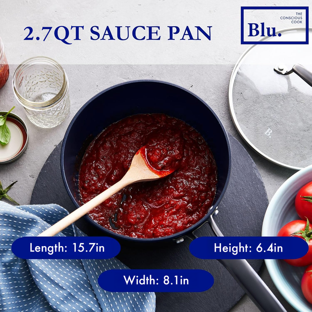 Blu. Cookware 2.7qt Nonstick Sauce Pan With Lid, Non-toxic | ShopSimon