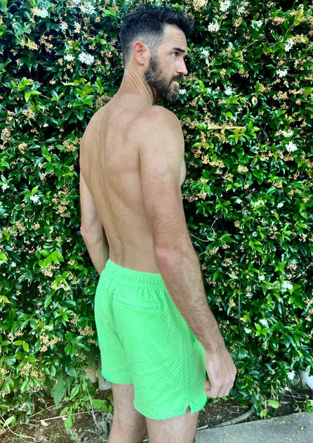 JMP The Label Indio Men's Swim Trunk - Lime Green Check | ShopSimon