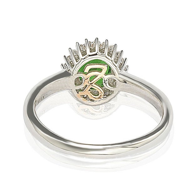 Suzy Levian Sterling Silver Simulated Green Emerald Oval Cubic Zirconia Halo Ring | ShopSimon