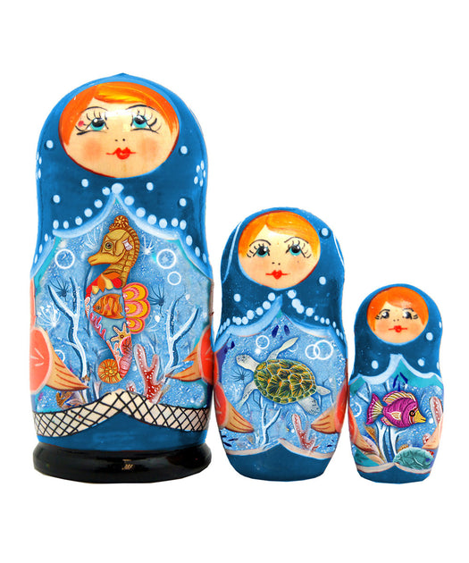 G. DeBrekht Designocracy Little Fishes 3-piece Russian Matreshka Nested Doll | ShopSimon