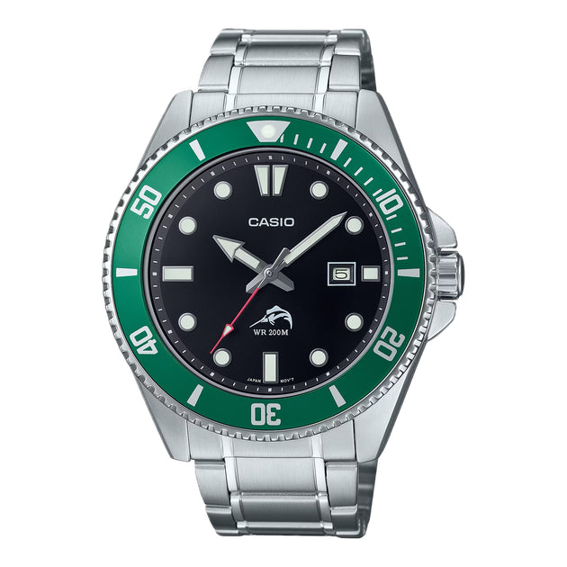Casio Men's Stainless Steel Dive Watch With Black And Green Accents ...