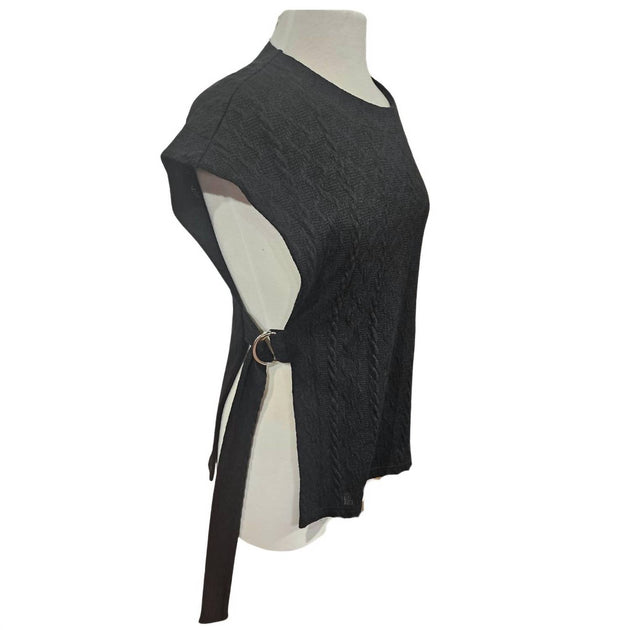 Artex Textured Side-Ties Vest In Black | ShopSimon