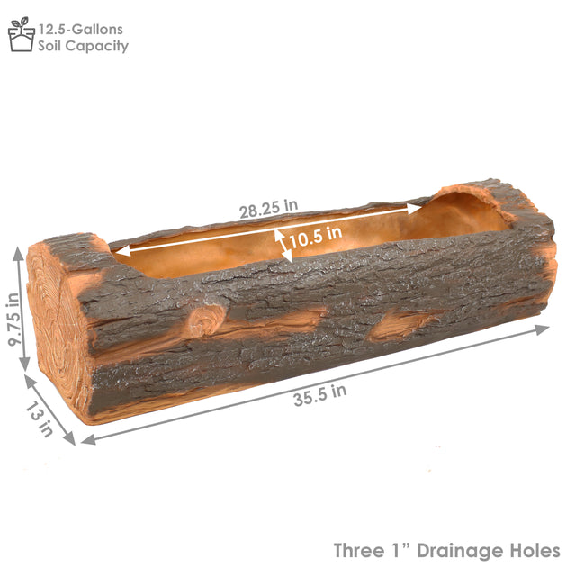 Sunnydaze Polyresin Decorative Outdoor Raised Rustic Log Planter For ...
