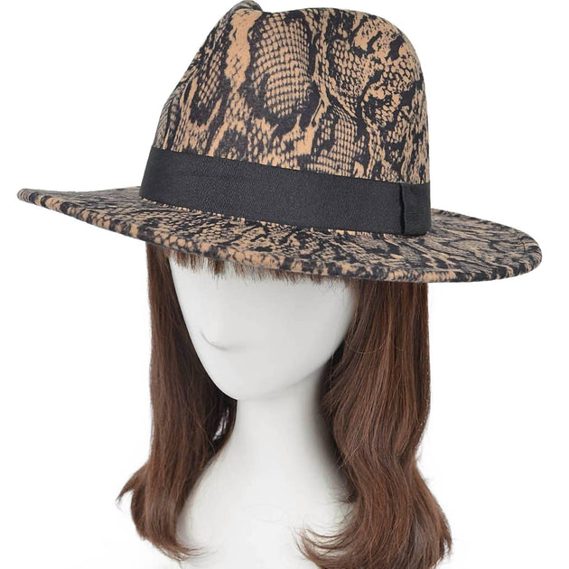 H&D Accessories Women's Snake Print Fedora Hat In Brown | ShopSimon