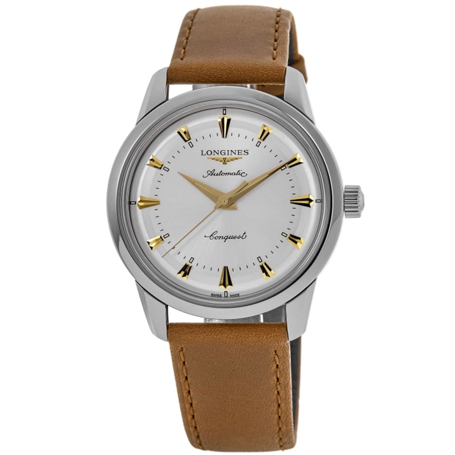 Longines Conquest Heritage Automatic Silver Dial Leather Strap Men's ...