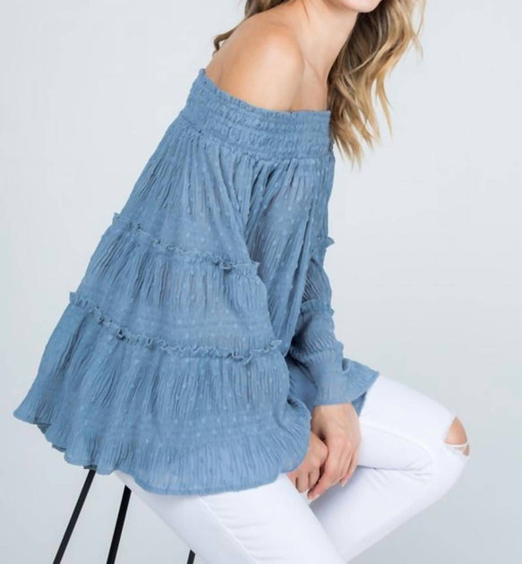 Blue B Off Shoulder Ruffle Sleeve Top In Blue | ShopSimon