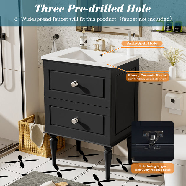 Streamdale Furniture Streamdale 24" Solid Wood Bathroom Vanity Cabinet ...