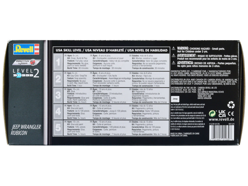Revell Level 2 Easy-click Model Kit Jeep Wrangler Rubicon 1/25 Scale ...