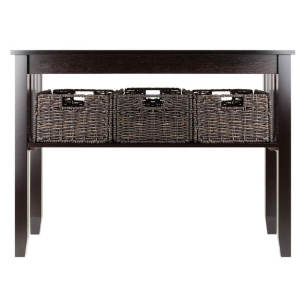Hivvago Console Table with 3 Foldable Corn Husk Baskets Espresso and ...