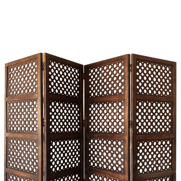 FurnizzeMe Decorative Four Panel Mango Wood Hinged Room Divider with ...