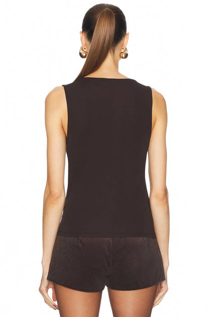 FRAME Deep V Tank Top In Chocolate Brown | ShopSimon