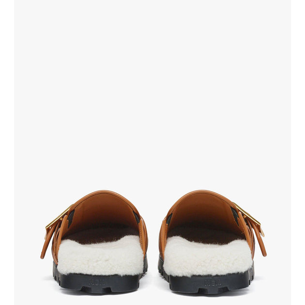 Mcm Flat Mule In Visetos And Shearling | ShopSimon