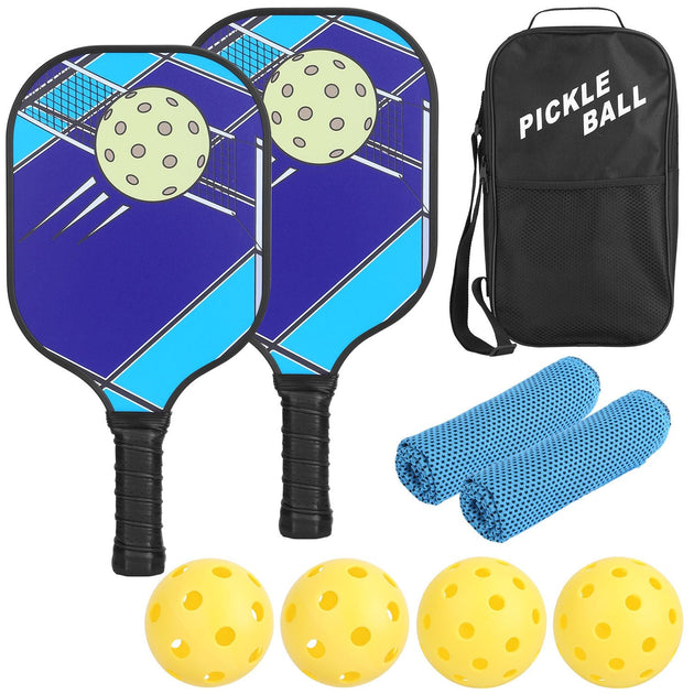 OUTDOOR SPRITZ 1Pc Pickleball Set 2 Fiberglass Paddles 4 Outdoor Indoor ...