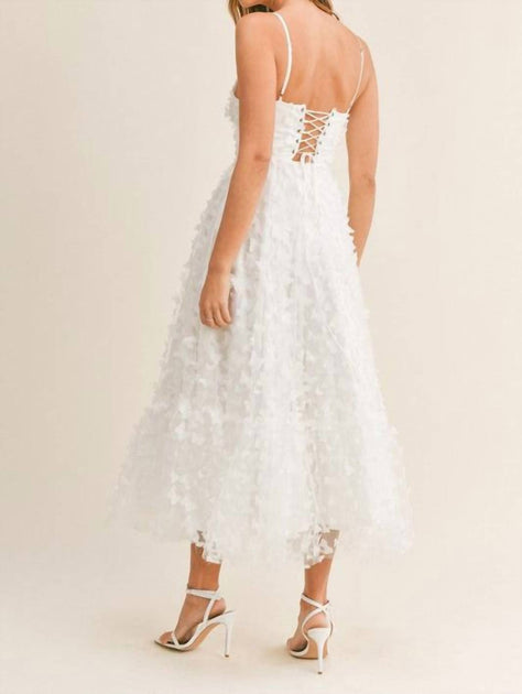 MABLE Ember Butterfly Midi Dress In White | ShopSimon