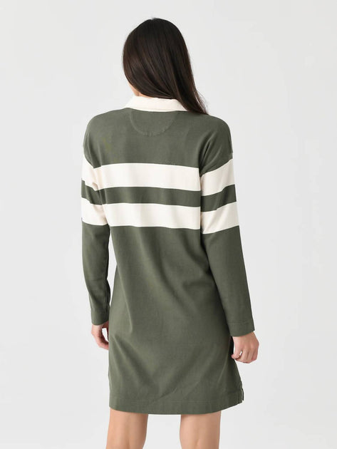 Faherty Rugby Sport Jersey Polo Dress In Green Open Stripe | ShopSimon