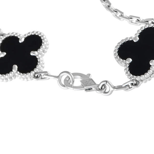 Van Cleef & Arpels Alhambra 18k White Gold Diamond And Onyx Bracelet ...