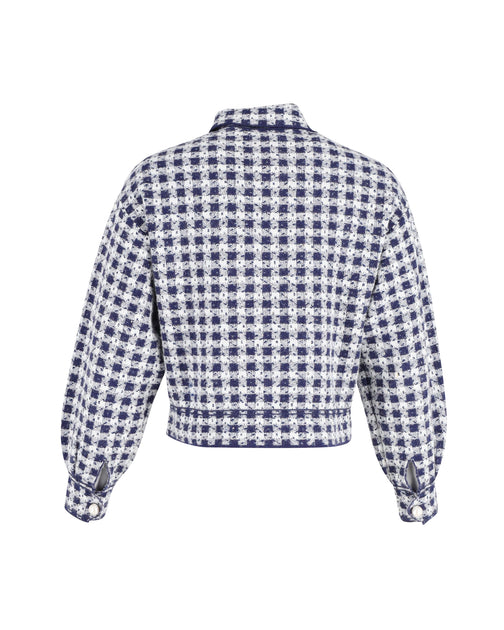 Sandro Paris Sandro Jayce Checked Tweed Cropped Jacket in Blue and ...