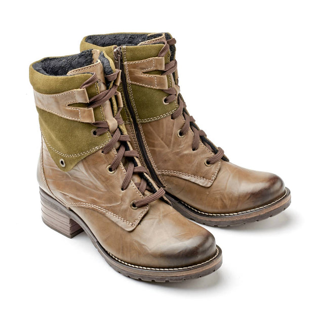 DROMEDARIS Women Kara Scrunched Leather & Suede Boot In Olive | ShopSimon