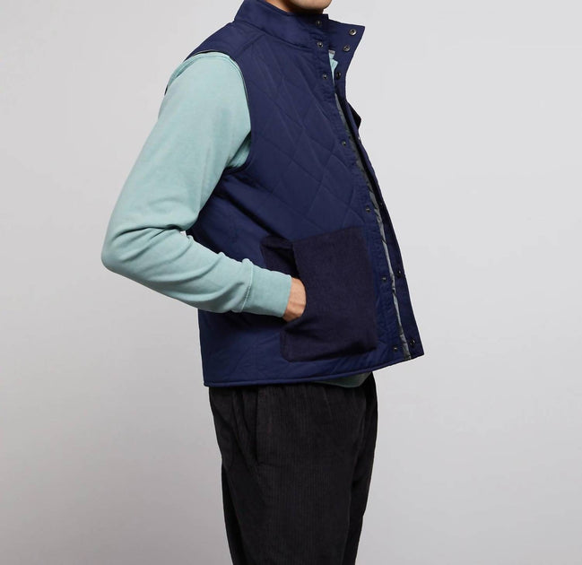onia Men's Quilted Twill Vest In Deep Navy | ShopSimon