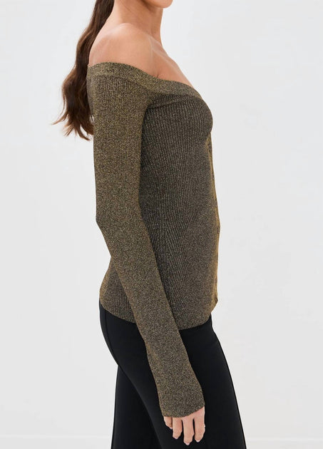 STAUD Craftsman Sweater In Metallic Gold | ShopSimon