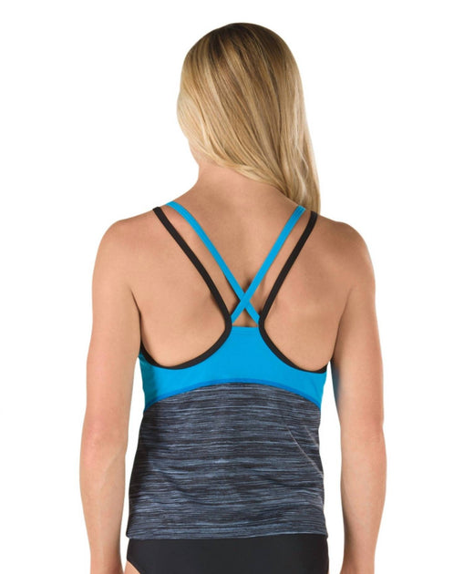 Speedo Textured Double Strap Tankini Top In Black Space Dye | ShopSimon