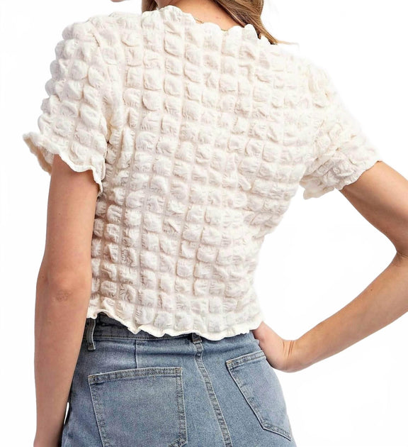 Levee Lila Textured Top In Cream | ShopSimon