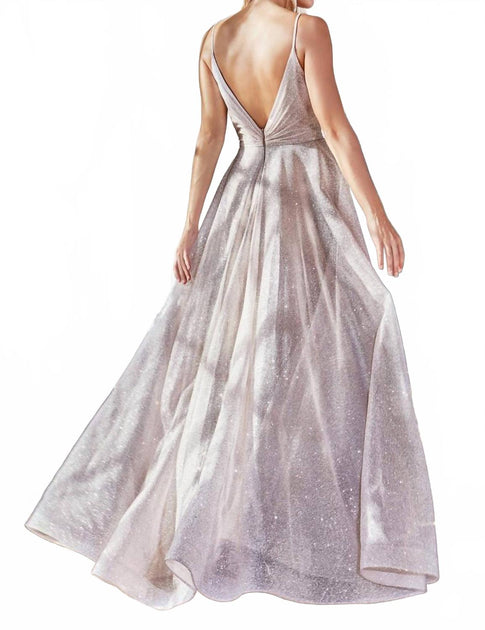 Cinderella Divine Pleated Bodice A-Line Glitter Gown In Champagne ...