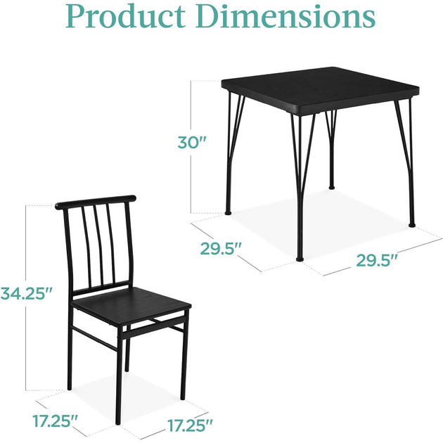 QuikFurn Modern 3-Piece Metal Frame Dining Set with Black Wood Top ...