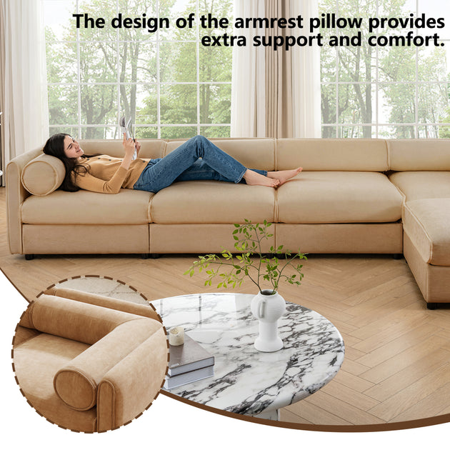 Streamdale Furniture Streamdale Elegant Camel Chenille U-Shaped Sofa ...