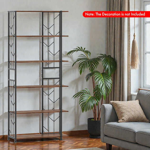 Hivvago Modern Industrial 6-Shelf Bookcase with Reinforced Metal Frame ...
