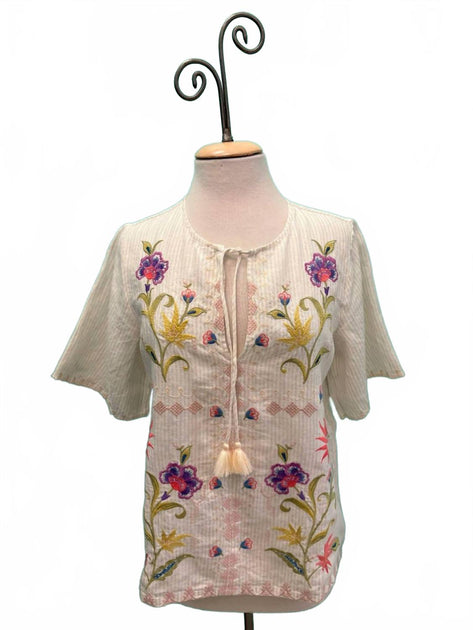 Johnny Was Calista Ruffle Sleeve Field Blouse In Elordi Stripe | ShopSimon