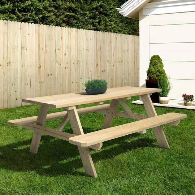 QuikFurn Solid Wood Outdoor Picnic Table with Benches Patio Garden ...