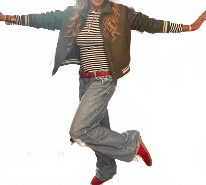 mono b Wake Up And Slay Varsity Jacket In Olive | ShopSimon