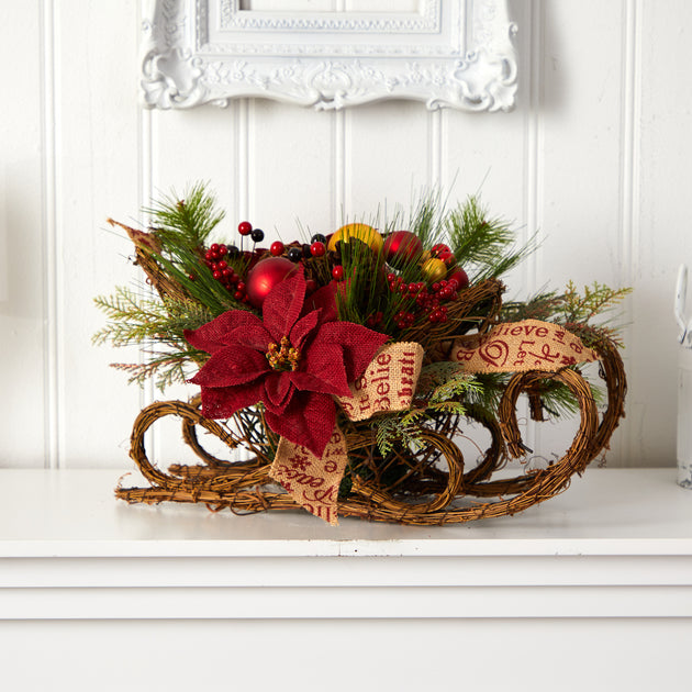 HomPlanti 18” Christmas Sleigh Poinsettia Arrangement | ShopSimon