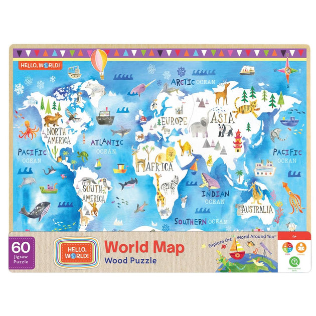Masterpieces Hello World Map Wood Puzzle - 60 Piece | ShopSimon