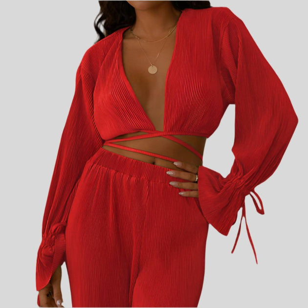 Revella The Label Zyrenne Plisse Pants Set In Red | ShopSimon