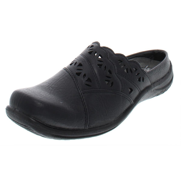 Easy Street Forever Womens Faux Leather Laser Cut Clogs | ShopSimon