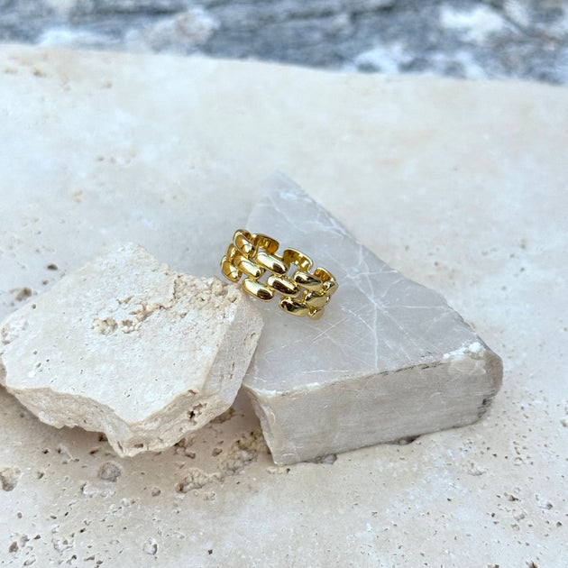 Adornia 14k Gold Plated Grid Pattern Band | ShopSimon