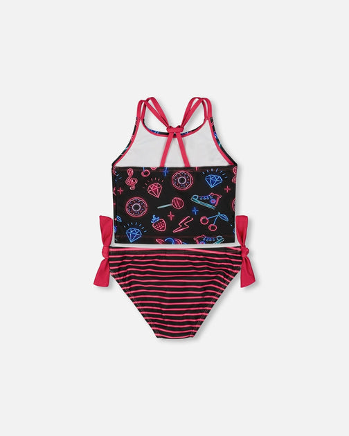 Deux par Deux Printed Two-Piece Swimsuit Black And Blue And Pink Items ...