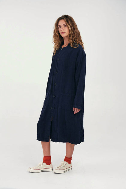 You The Brave Linen Lab Coat In Navy | ShopSimon