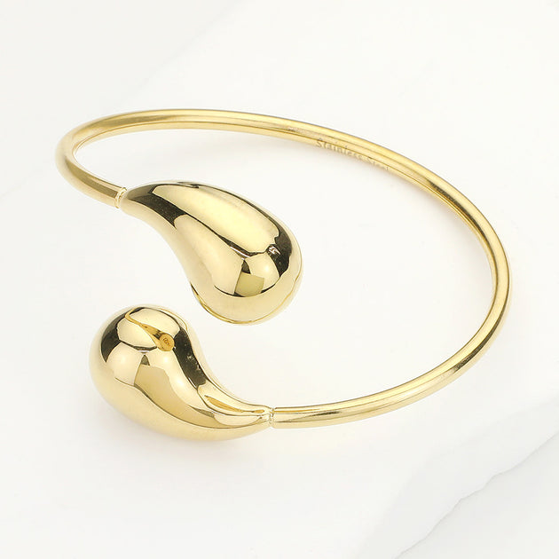 FASHNZFAB Stainless Steel Teardrop Tip Wire Bangle Bracelet | ShopSimon