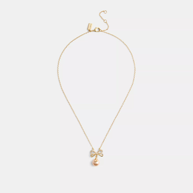 Coach Outlet Bow Pearl Necklace And Earrings Set | ShopSimon