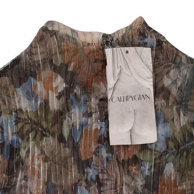 Callipygian Floral Pleated Multicolor Turtleneck | ShopSimon